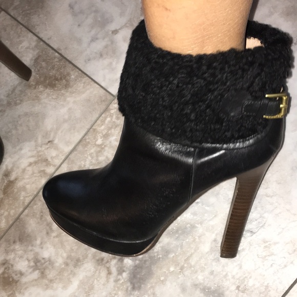 Coach | Shoes | Coach Real Leather N Shearling Platform Lug Sole Bootie ...